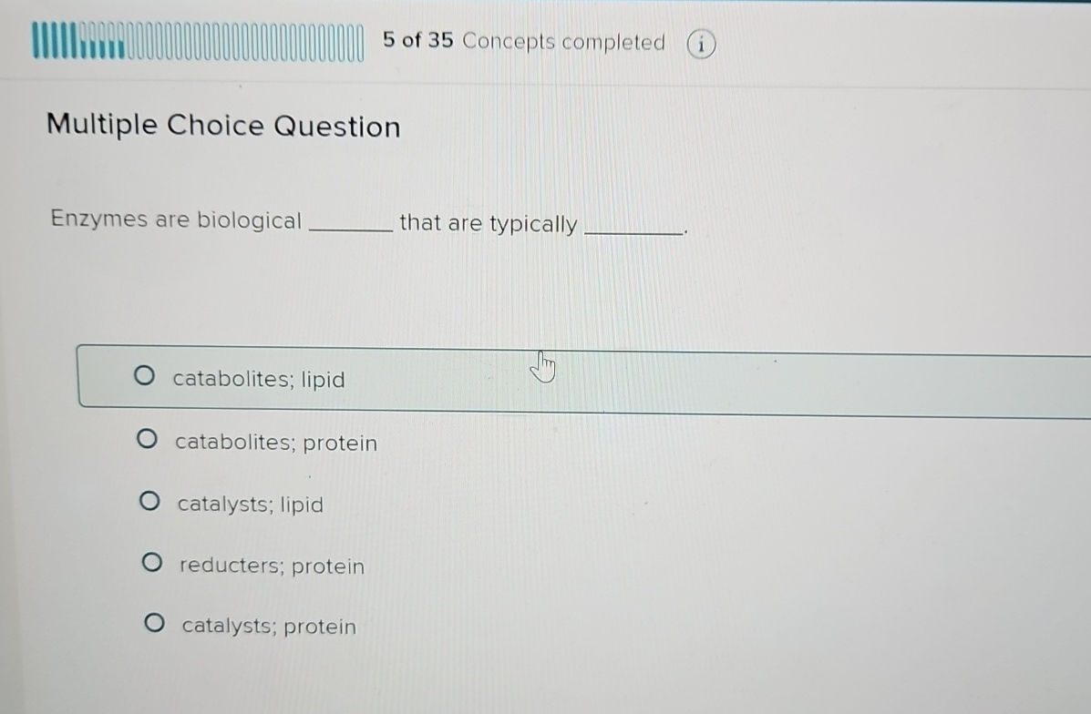 Solved 5 ﻿of 35 ﻿Concepts completedMultiple Choice | Chegg.com