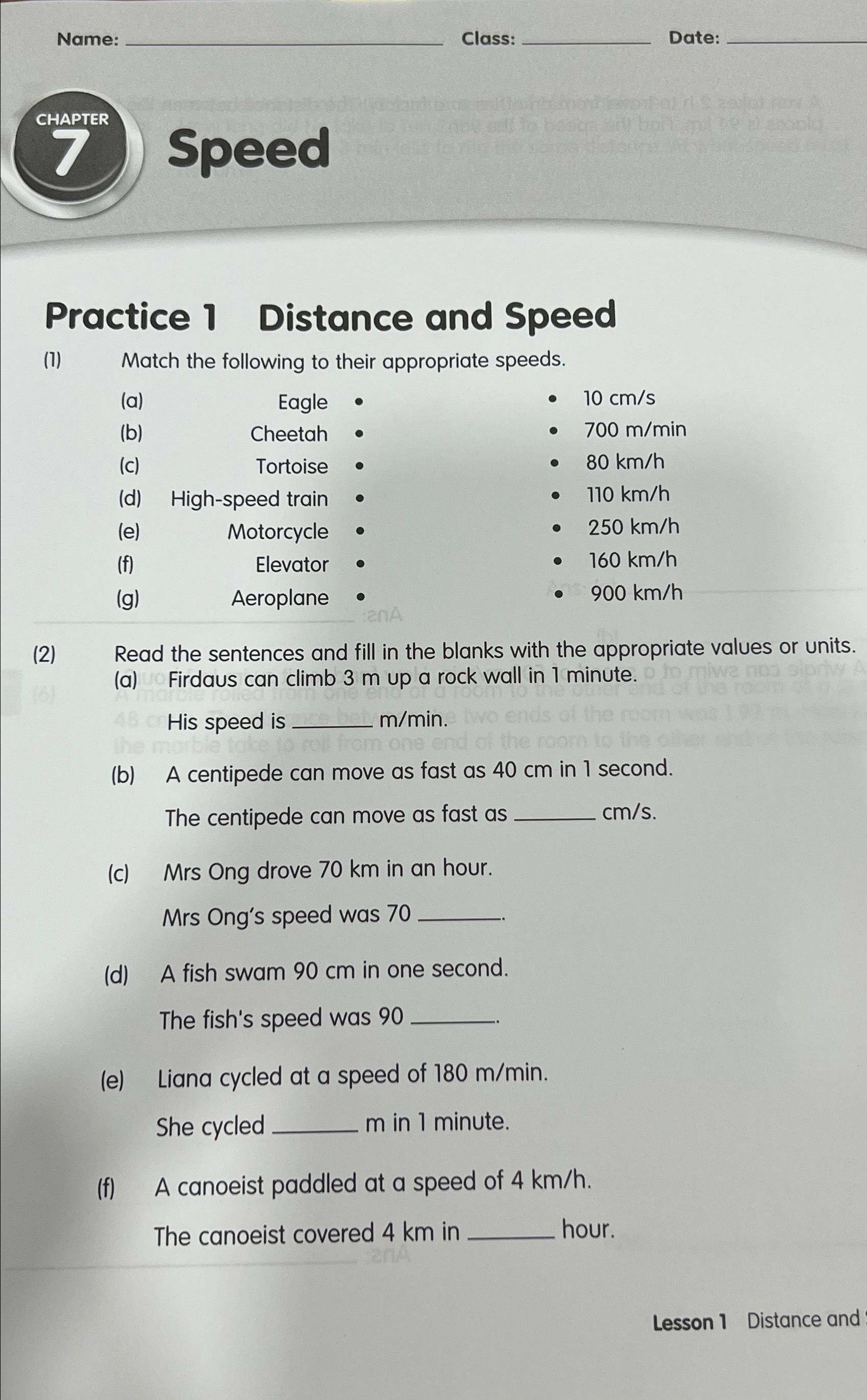 Name:Class:Date:CHAPTERSpeedPractice 1 ﻿Distance and | Chegg.com