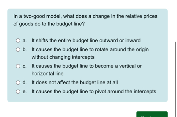 Solved In a two-good model, what does a change in the | Chegg.com