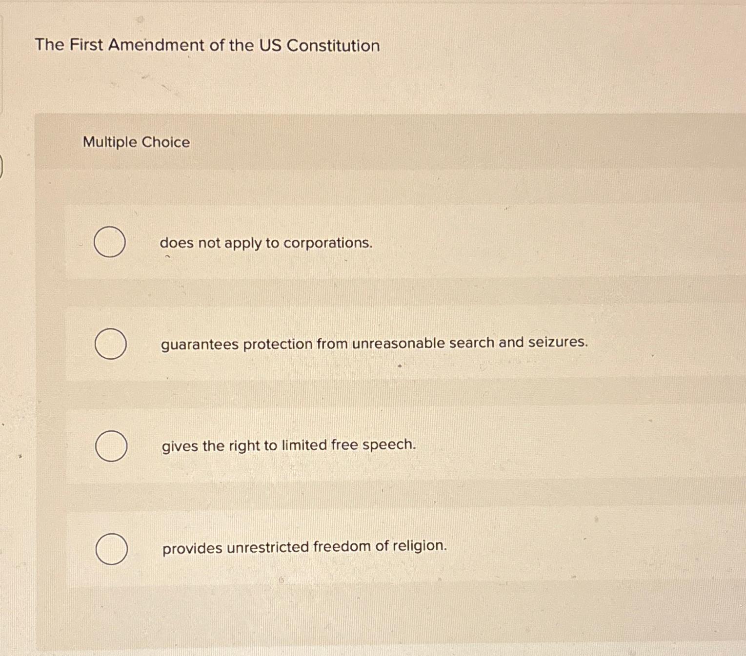 Solved The First Amendment of the US ConstitutionMultiple | Chegg.com