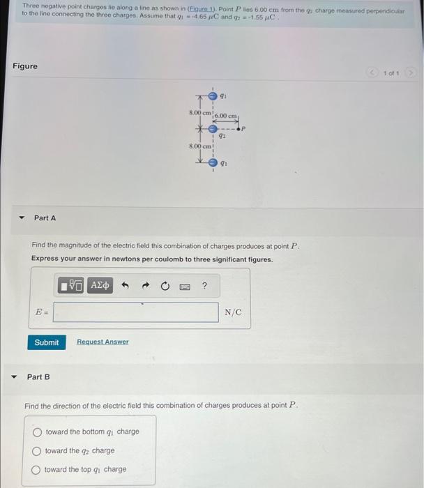 Solved Three nogative point charges fie along a line as | Chegg.com