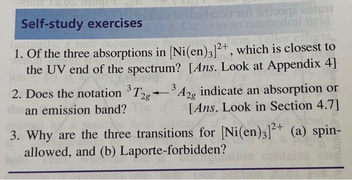 Solved 1. Of the three absorptions in [Ni(en)3]2+, which is | Chegg.com