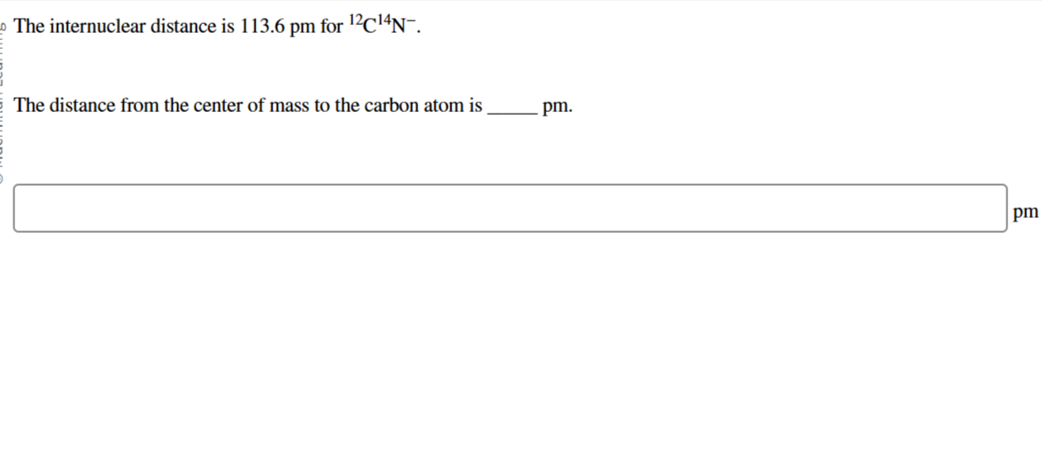 Solved The internuclear distance is 113.6 pm ﻿for | Chegg.com