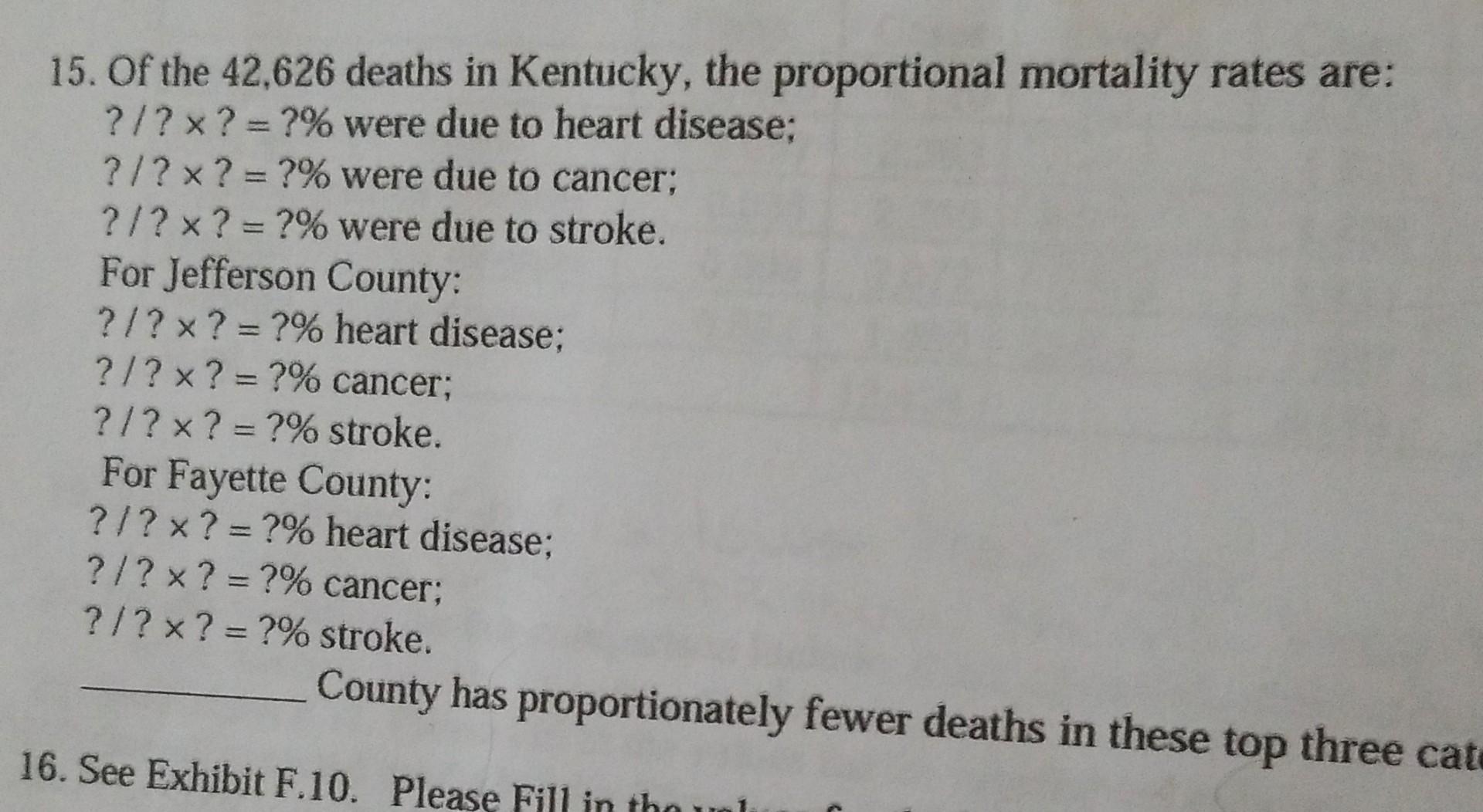 Solved 15. Of the 42,626 deaths in Kentucky, the | Chegg.com