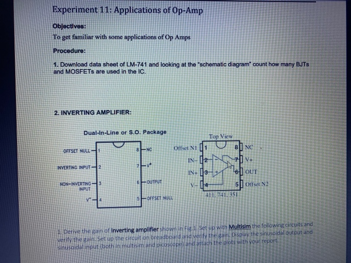 Solved Experiment 11: Applications of Op-Amp Objectives: To | Chegg.com