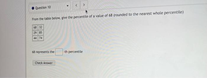 Solved From the table below, give the percentile of a value | Chegg.com