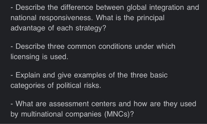 Solved - Describe the difference between global integration | Chegg.com