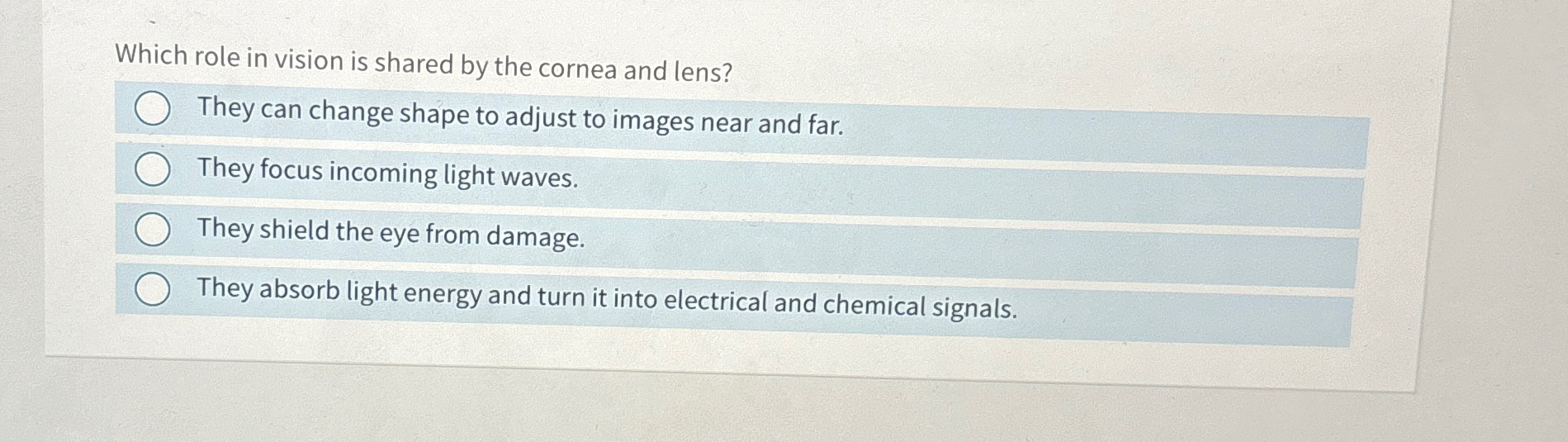 Solved Which role in vision is shared by the cornea and | Chegg.com