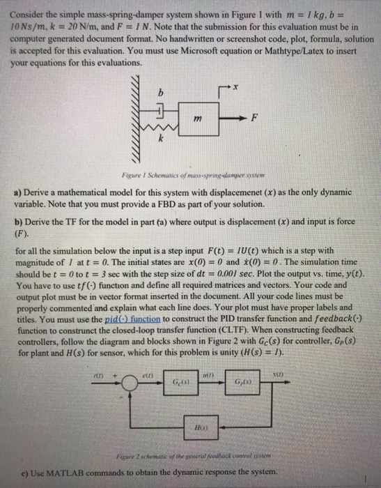 Solved Consider the simple mass-spring-damper system shown | Chegg.com