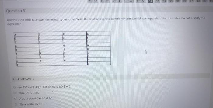 Solved 0110 115 20 30 30 PM Question 51 Use the truth table | Chegg.com