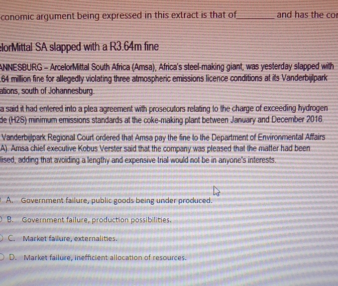 Solved conomic argument being expressed in this extract is | Chegg.com