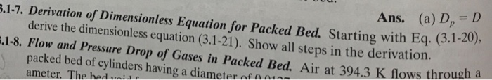 3.1-7. Derivation of Dimensionless Equation for | Chegg.com