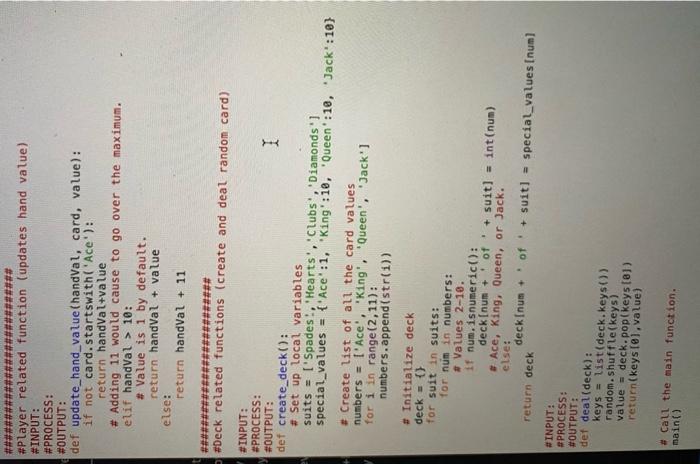 Solved (pytyon program)two player black jack(21) game | Chegg.com