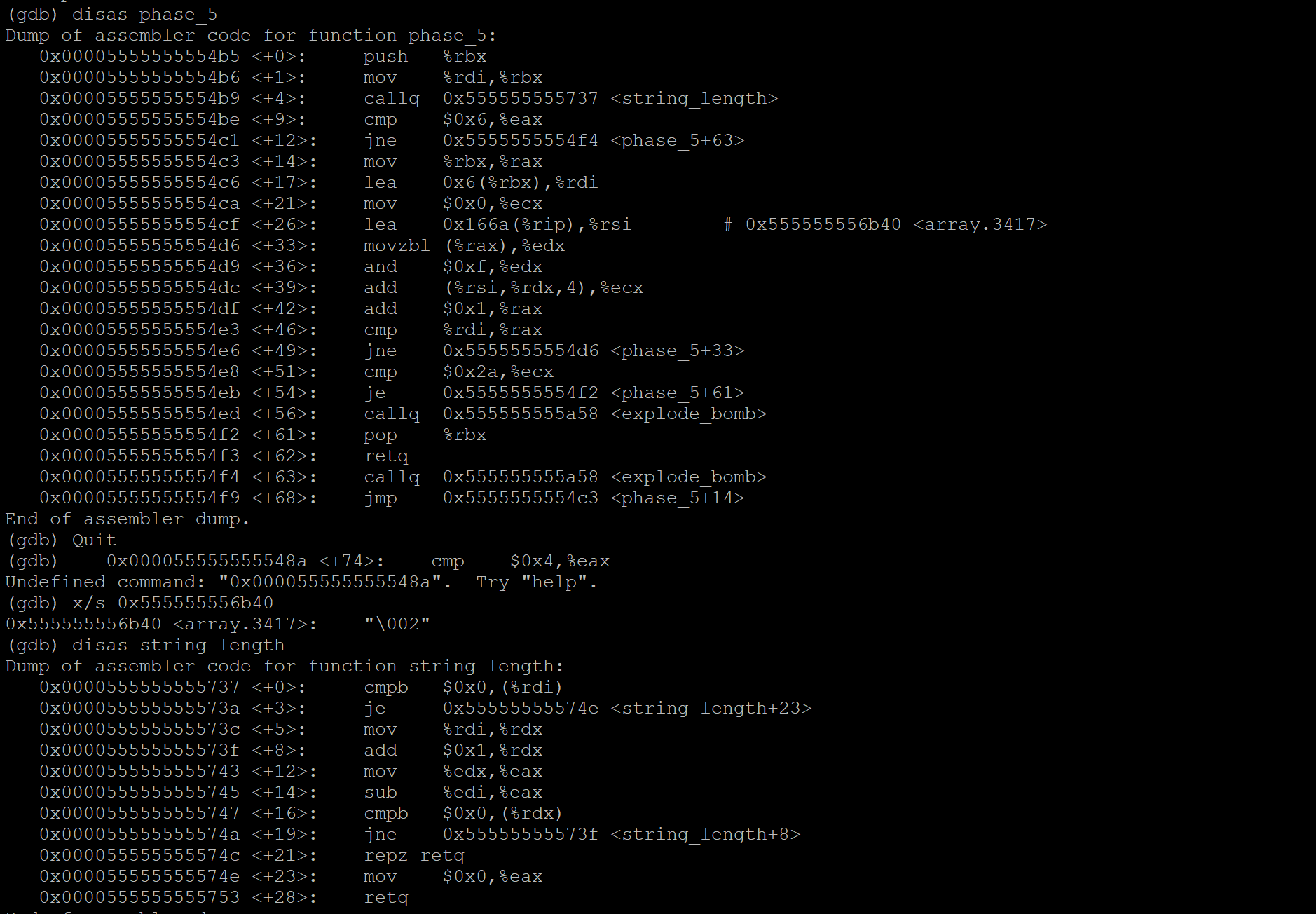 Solved It's bomblab phase_5.I want to get a string of six | Chegg.com