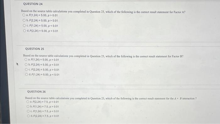 Solved The following table shows the results of a two-factor | Chegg.com