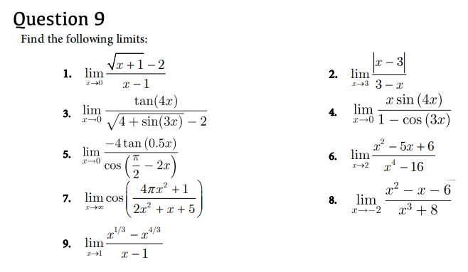 Solved Question 9Find the following | Chegg.com