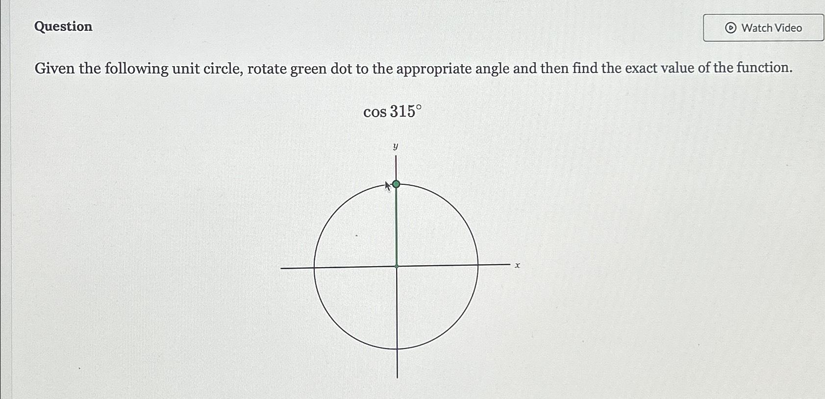Solved Given the following unit circle, rotate green dot to | Chegg.com