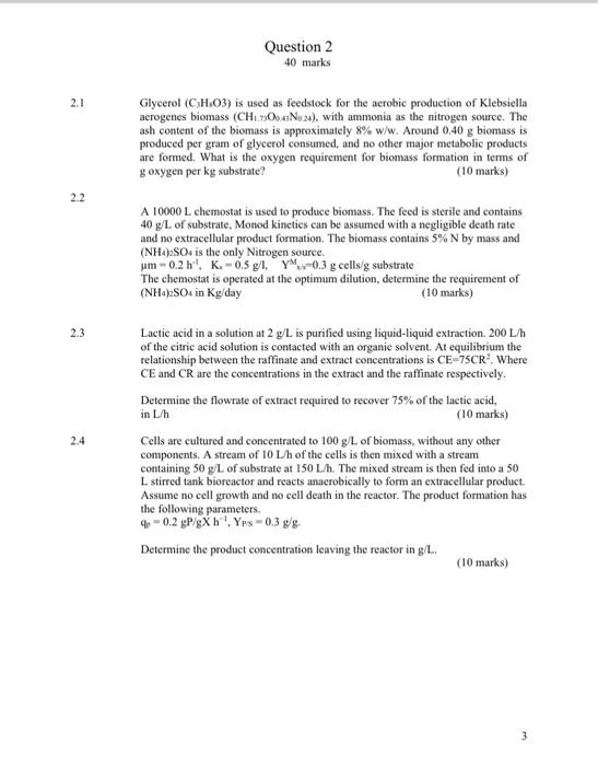 Question 2 40 marks Glycerol (C3H3O3) is used as | Chegg.com