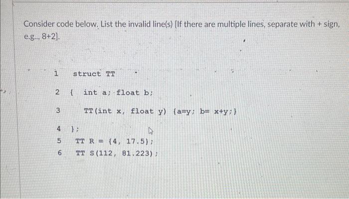 Solved Consider code below. List the invalid line(s) [If | Chegg.com