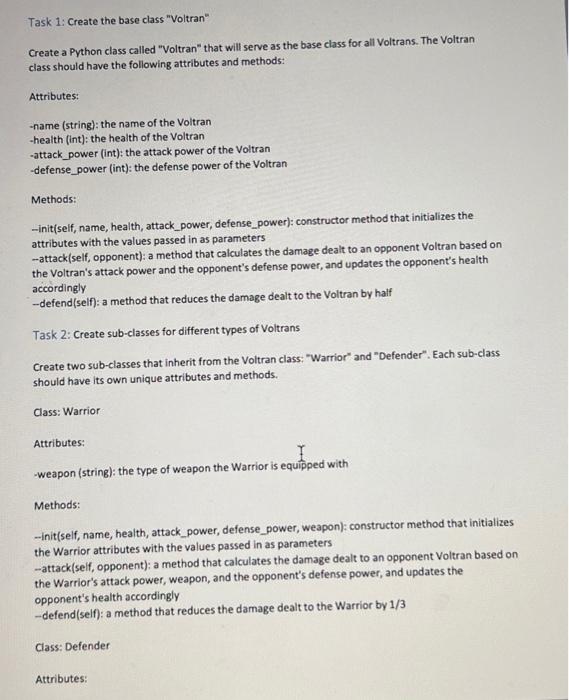 Solved Task 1: Create the base class "Voltran" Create a | Chegg.com