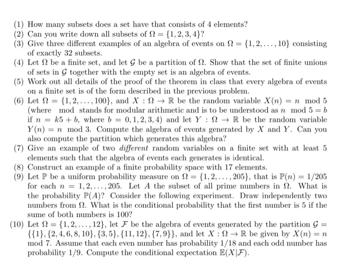 Solved (1) How many subsets does a set have that consists of | Chegg.com