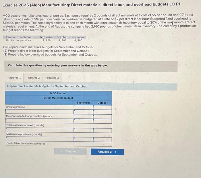 Solved Exercise 20-15 (Algo) Manufacturing: Direct | Chegg.com