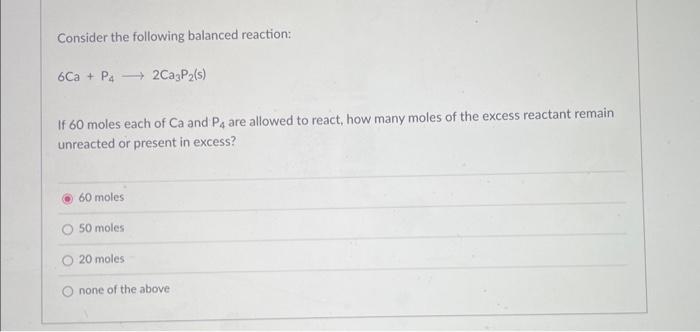 Solved Consider the following balanced reaction: | Chegg.com