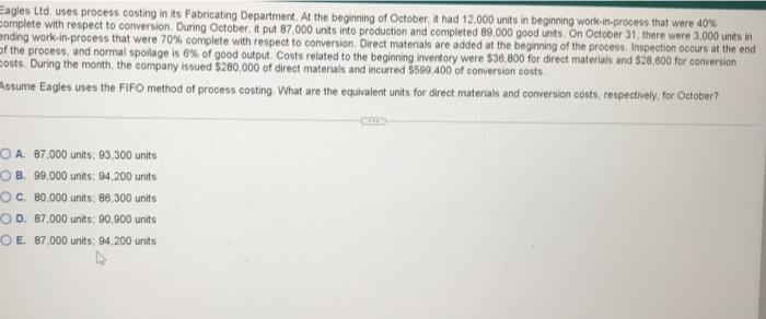 Solved Eagles Ltd uses process costing in its Fabricating | Chegg.com