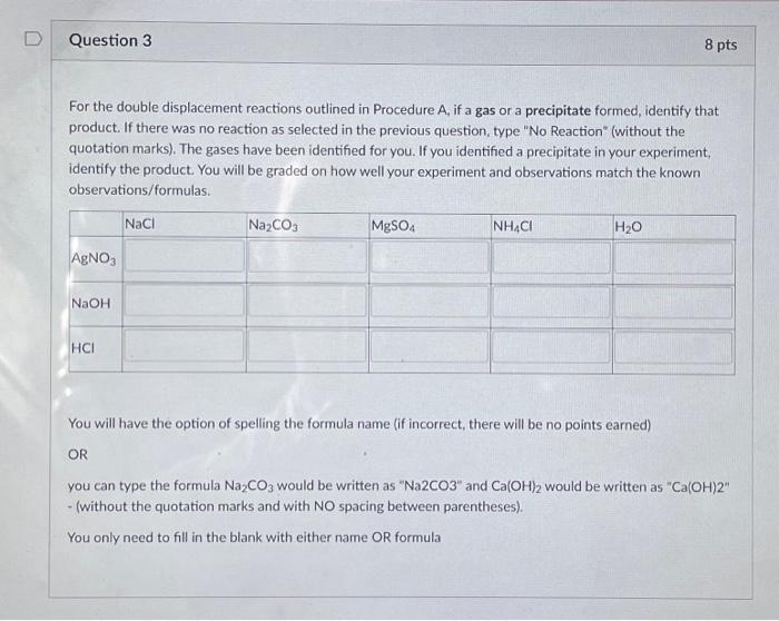 Solved For the double displacement reactions outlined in | Chegg.com