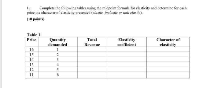 Solved 1. Complete the following tables using the midpoint | Chegg.com