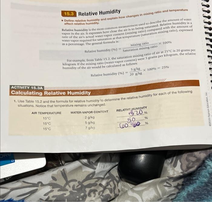 Solved 15.3 Relative Humidity Define relative humidity and | Chegg.com