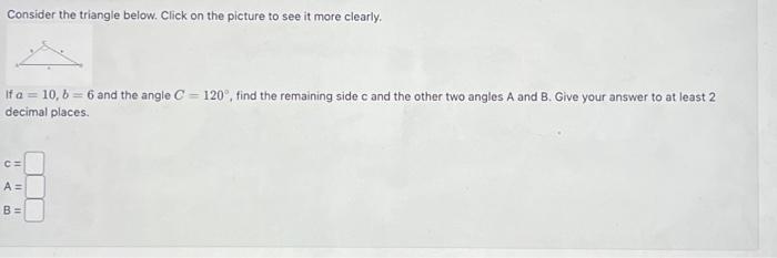 Solved Consider the triangle below. Click on the picture to | Chegg.com