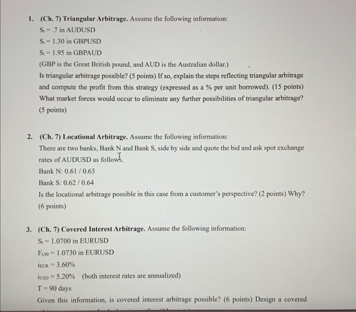 Solved 1. (Ch. 7) Triangular Arbitrage. Assume the following | Chegg.com