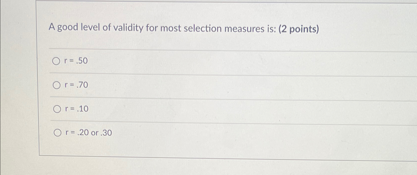 Solved A good level of validity for most selection measures | Chegg.com