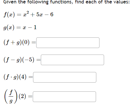 Solved Given the following functions, find each of the | Chegg.com