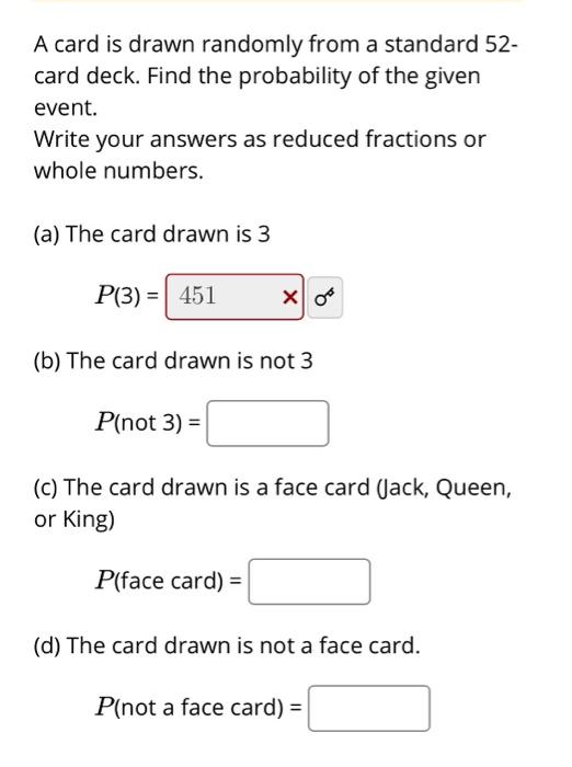 Solved A card is drawn randomly from a standard 52- card | Chegg.com