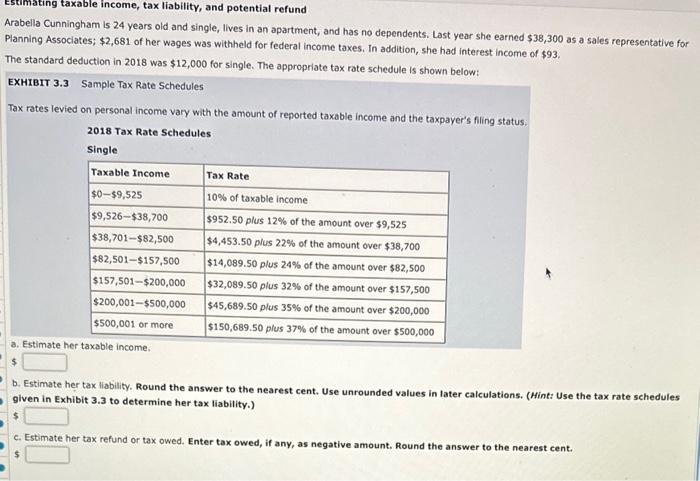 Solved Estimating taxable income, tax liability, and | Chegg.com