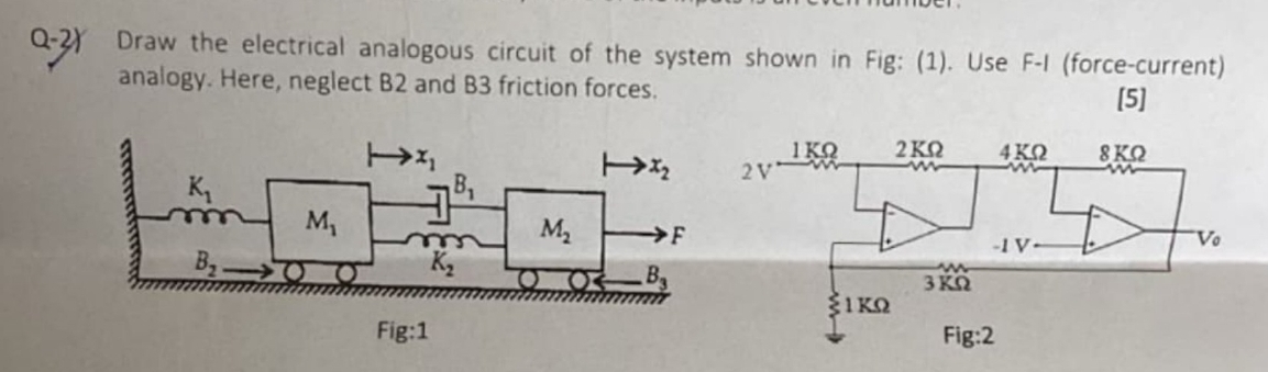 Solved Q-2) ﻿Draw the electrical analogous circuit of the | Chegg.com