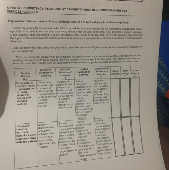 AFFECTIVE COMPETENCY: VILA2. DISPLAY SENSITIVITY WHEN | Chegg.com