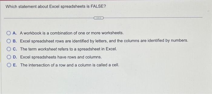 Solved Which statement about Excel spreadsheets is FALSE? A. | Chegg.com
