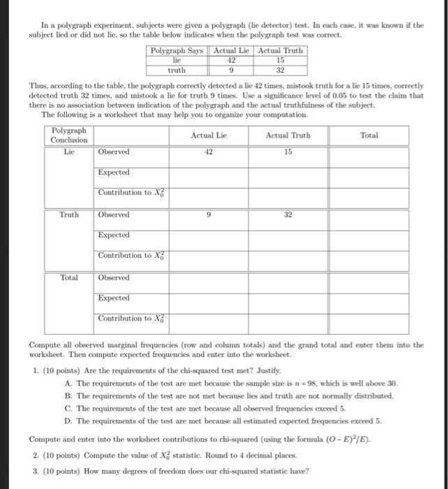 Solved In a polygraph experiment, subjects were given a | Chegg.com