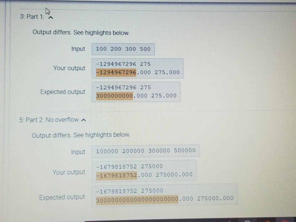 3: Part 1: A Output differs. See highlights below. | Chegg.com