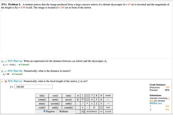 Solved (9\%) Problem 2: A student notices that the image | Chegg.com