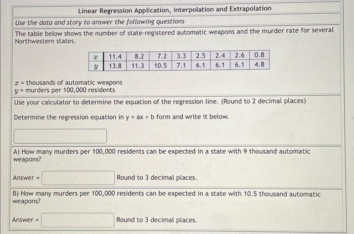 Linear Regression Application, Interpolation and | Chegg.com