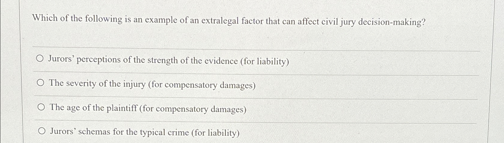 Solved Which of the following is an example of an extralegal | Chegg.com