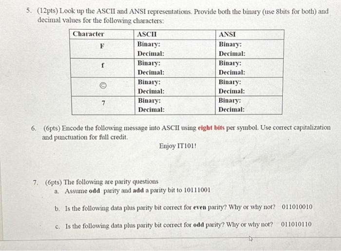 Solved 5. (12pts) Look up the ASCII and ANSI | Chegg.com