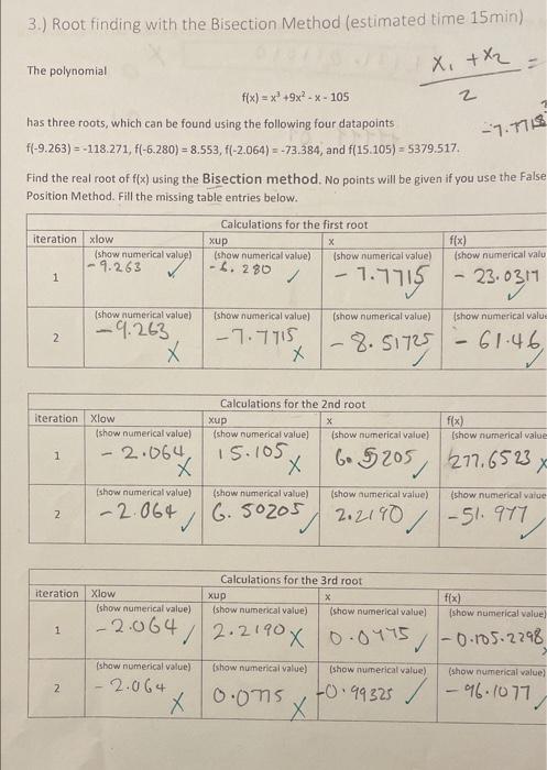 Solved 3.) Root finding with the Bisection Method (estimated | Chegg.com