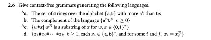 Solved 2.6 Give context-free grammars generating the | Chegg.com