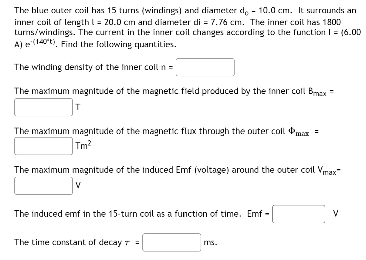 Solved The blue outer coil has 15 ﻿turns (windings) ﻿and | Chegg.com