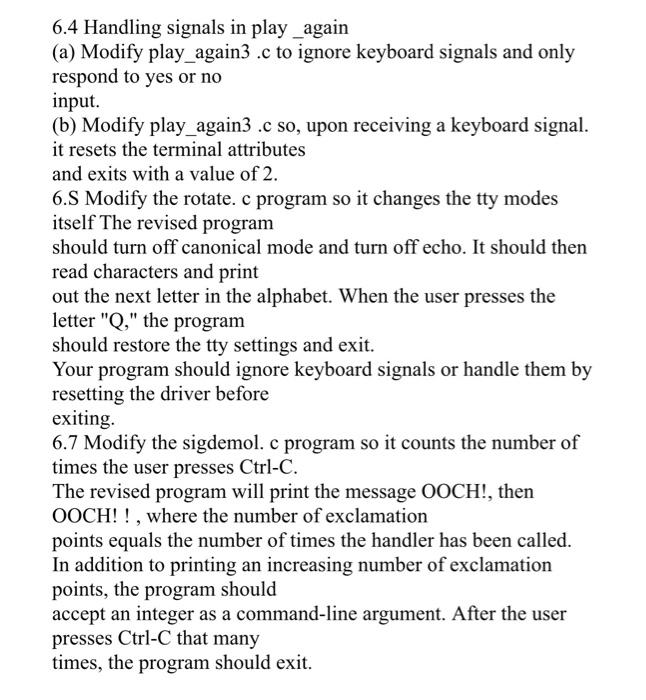6.4 Handling signals in play_again (a) Modify | Chegg.com